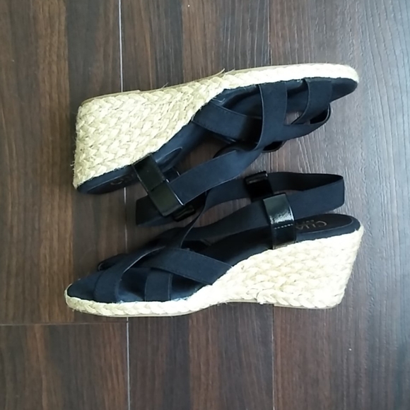 Chaps | Shoes | Chaps Black Wedge Sandals | Poshmark